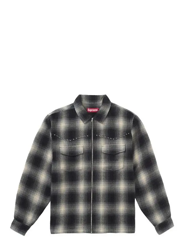 Supreme Studded Shadow Plaid Zip Up Shirt - Black