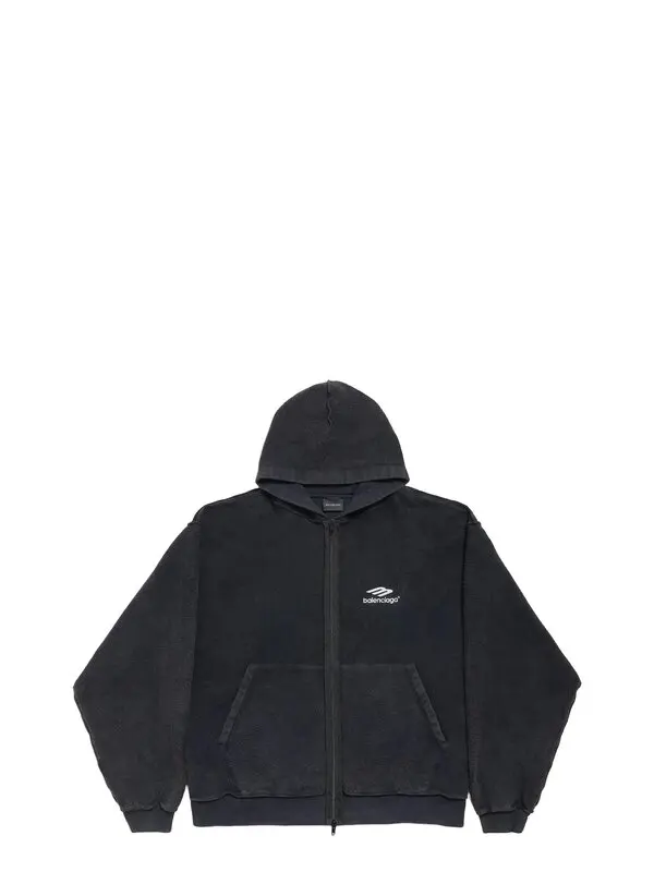 Balenciaga 3b Sports Icon Inside-out Zip-up Hoodie - Black