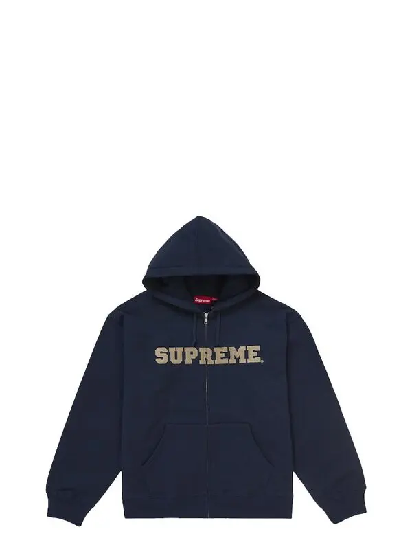 Supreme Collegiate Applique Zip Up Hooded Sweatshirt - Navy Blue