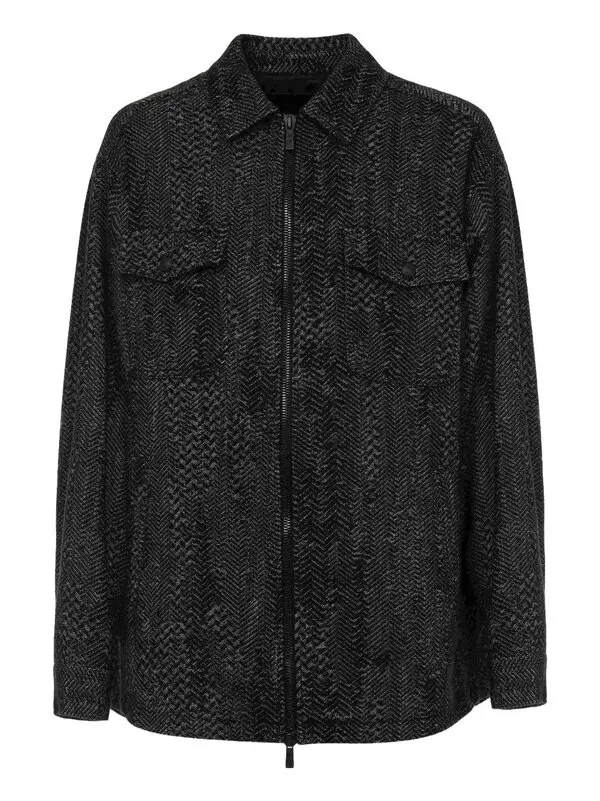 Just Cavalli Herringbone Zip-front Jacket - Black