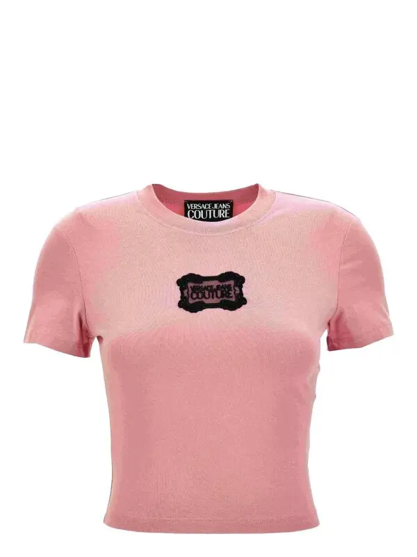 Versace Logo-patch Cropped T-shirt - Pink