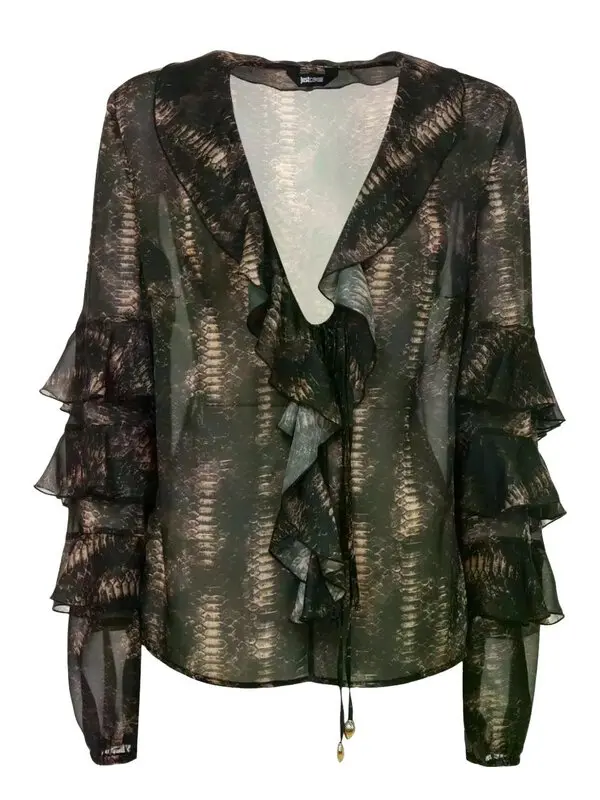 Just Cavalli Snake-print Ruffled Top - Brown