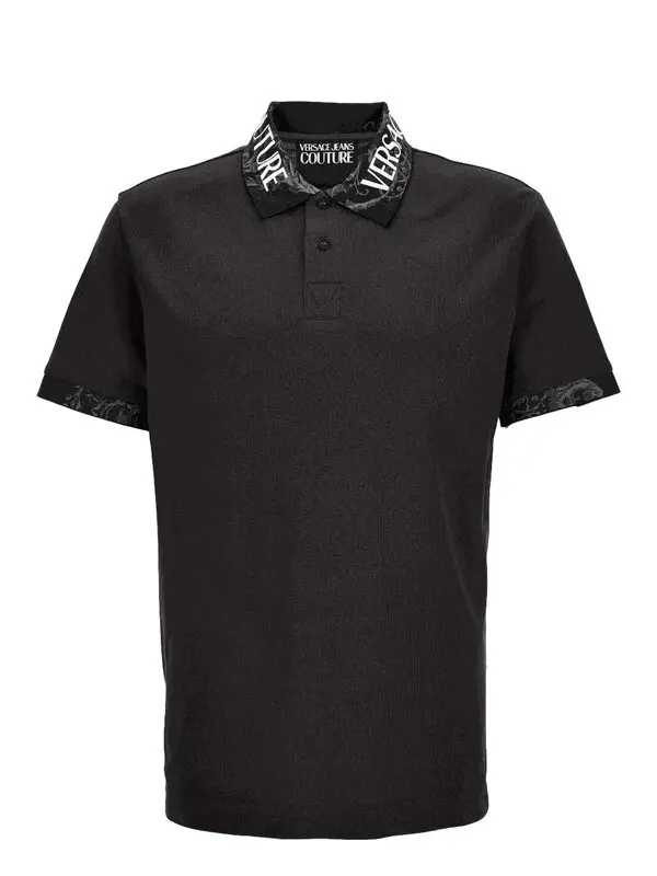 Versace Logo-print Collar Polo Shirt - Black