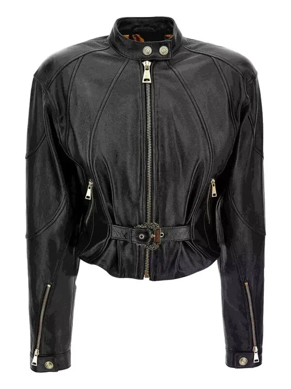 Versace Belted Leather Jacket - Black