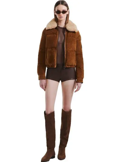 Rudsak Cropped Suede Bomber Jacket - Brown