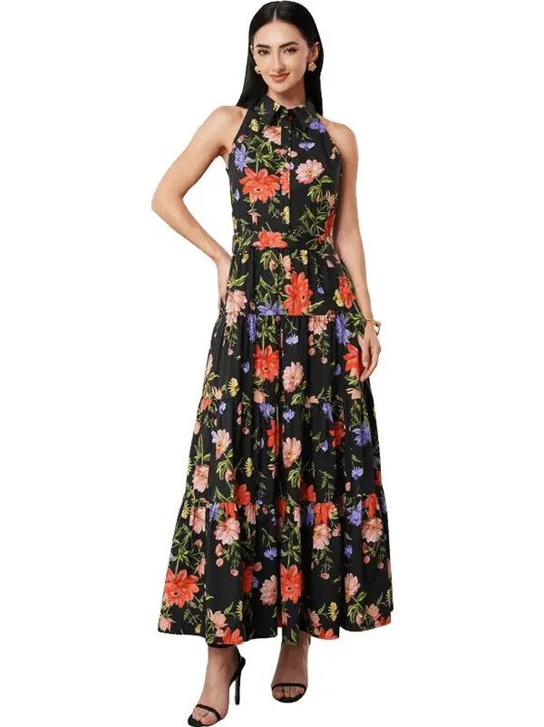 Yumi Kim Halter Maxi Dress With Floral Print - Black