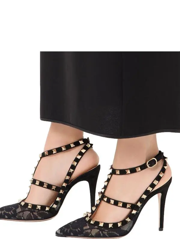 Valentino Garavani Rockstud Lace Pump With Straps - Black
