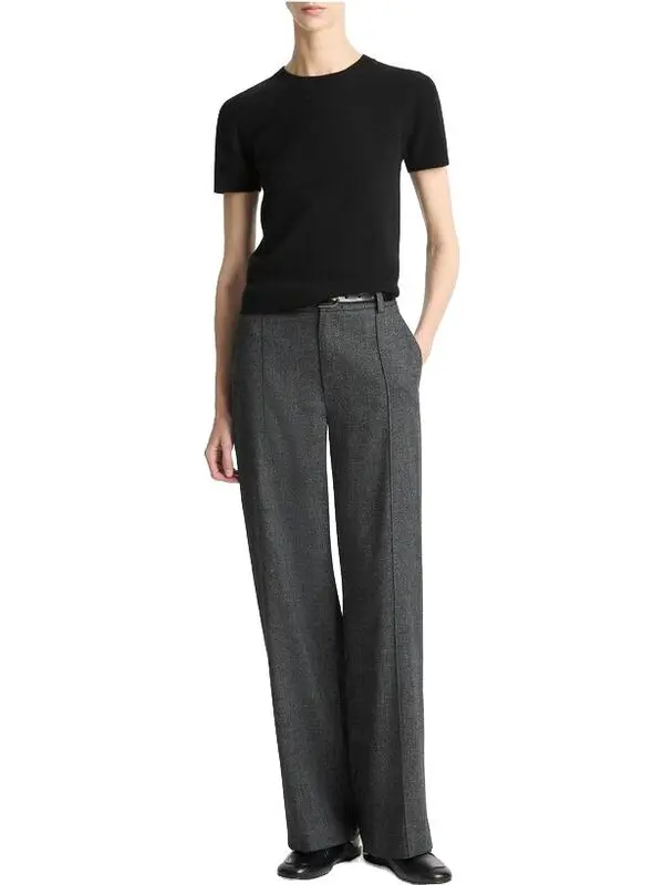 Vince Italian Jaspe Pintuck High-waisted Wide-leg Trousers - Gray