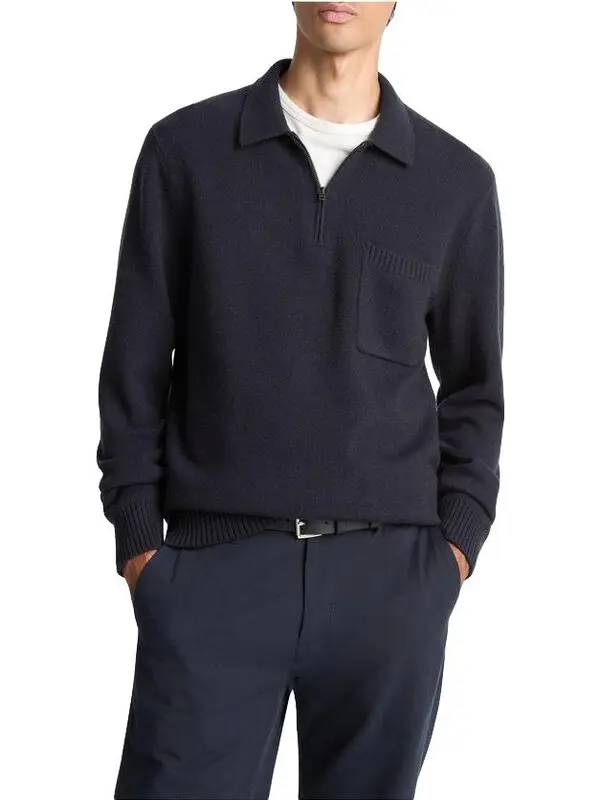 Vince Wool And Cashmere-blend Quarter-zip Polo Sweater - Blue
