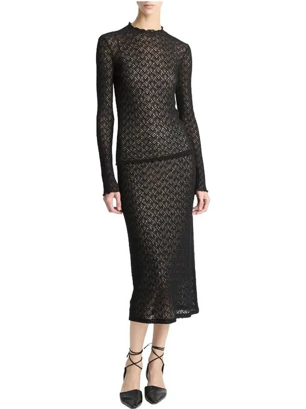 Vince Cotton-blend Diamond Lace Skirt - Black