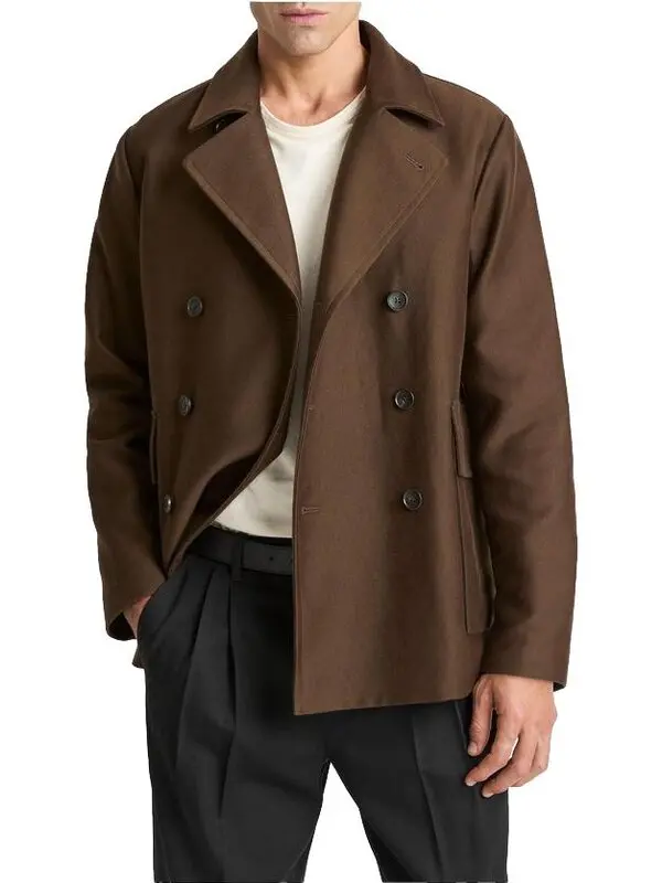 Vince Italian Peached Cotton Pea Coat - Natural