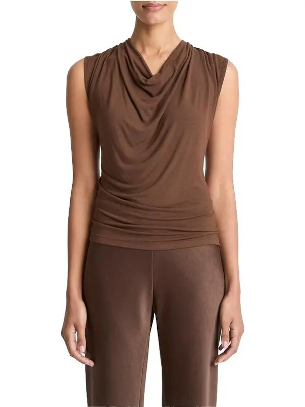 Vince Jersey Draped Cowl-neck Top - Brown