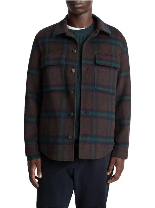 Vince Plaid Wool-blend Shirt Jacket - Red