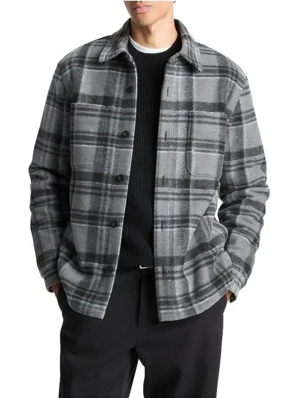 Vince Sherpa-lined Plaid Shirt Jacket - Grey