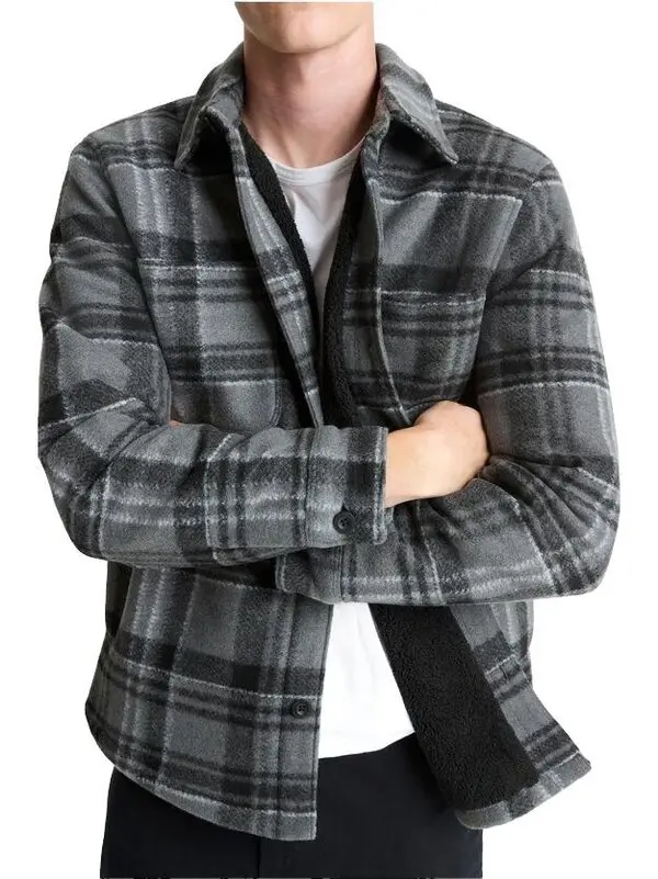 Vince Sherpa-lined Plaid Shirt Jacket - Grey