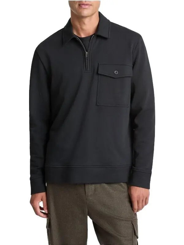 Vince Cotton-blend French Terry Zip Polo Shirt - Black