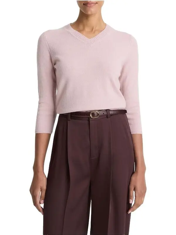 Vince Wool & Cashmere-blend Three-quarter-sleeve V-neck Sweater - Natural
