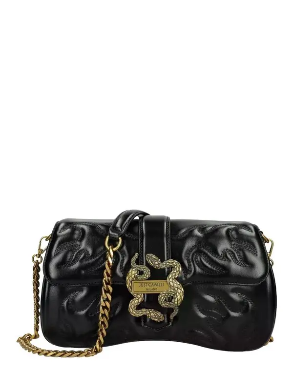 Just Cavalli Quilted Shoulder Bag With Snake Buckle - Black