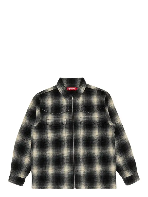 Supreme Studded Shadow Plaid Zip Up Shirt - Black