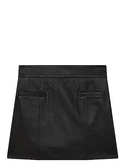 REISS Seema Leather Mini Skirt - Black