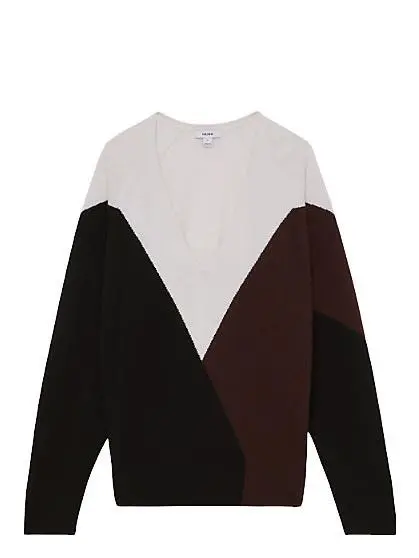 REISS Wool And Cashmere-blend Jumper - Black Burgundy Cream