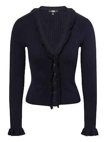 Paige Demetra Ribbed Cotton-blend Cardigan - Deep Navy