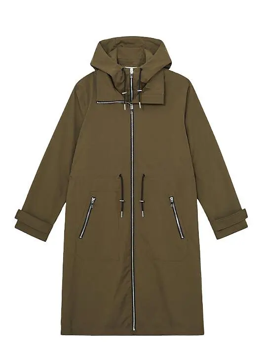 REISS Alizeh Detachable-hood Woven Parka - Khaki