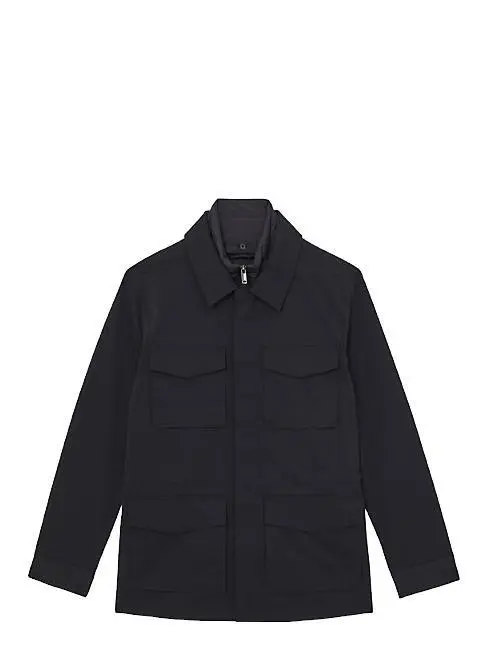 REISS Bryson Removable-gilet Patch-pocket Stretch-woven Jacket - Navy