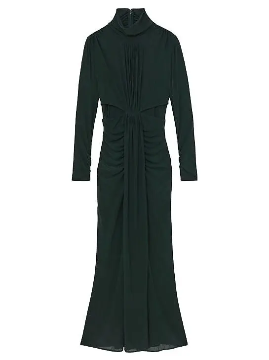 REISS Danni Ruched-front Long-sleeve Maxi Dress - Dark Green
