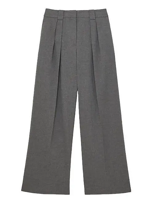 REISS Wide-leg Stretch-woven Trousers - Grey