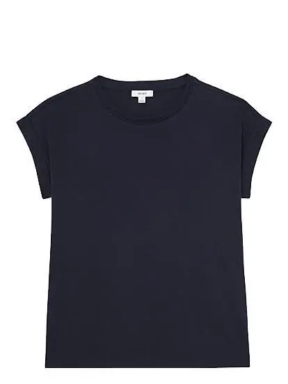 REISS Crew-neck Relaxed-fit Brushed-cotton T-shirt - Navy