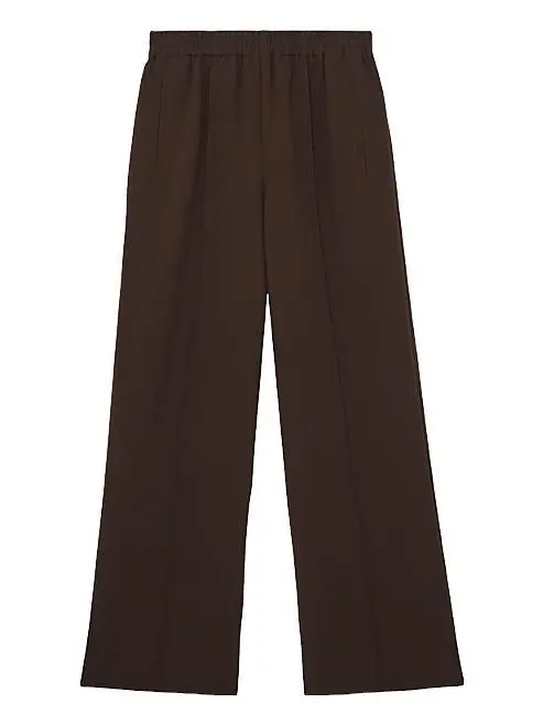REISS Elasticated-waist Wide-leg Trousers - Chocolate Brown