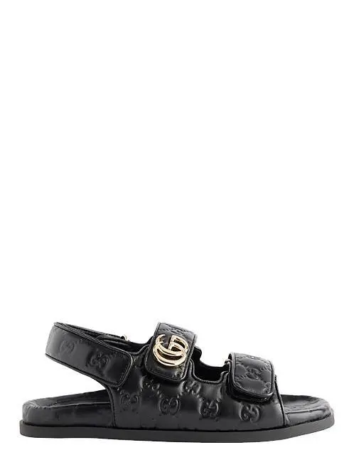 Gucci Marmont Gg Leather Flat Sandals - Black