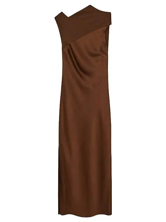 REISS Alula Tie-back Satin Midi Dress - Bronze