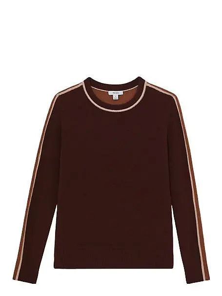 REISS Crewneck Color-block Wool And Cashmere-blend Jumper - Burgundy Tan
