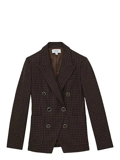 REISS Ayla Checked Wool-blend Blazer - Brown Check