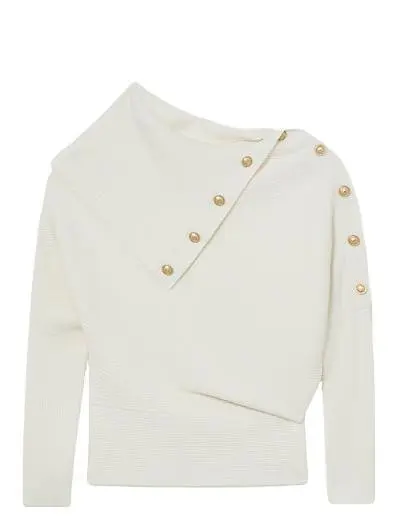 REISS Stretch-knit Jumper With Shawl Collar - Ivory