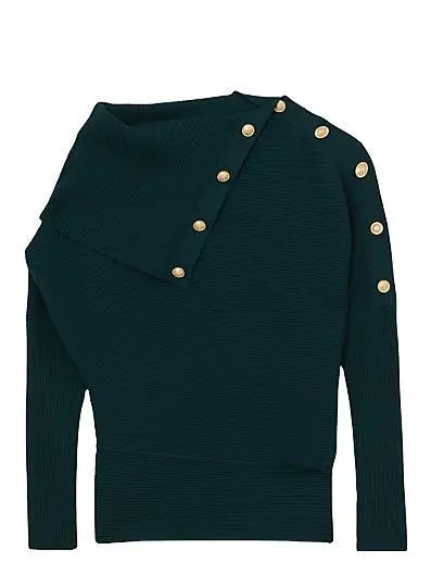 REISS Stretch-knit Jumper With Shawl Collar - Teal Blue