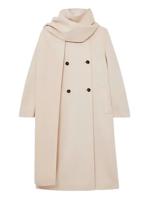 REISS Indira Double-breasted Wool-blend Coat - Cream
