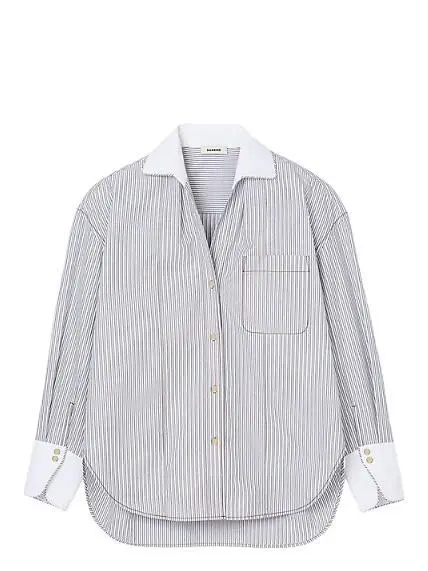 Sandro Striped Relaxed-fit Cotton Shirt - Ecru / Bleu