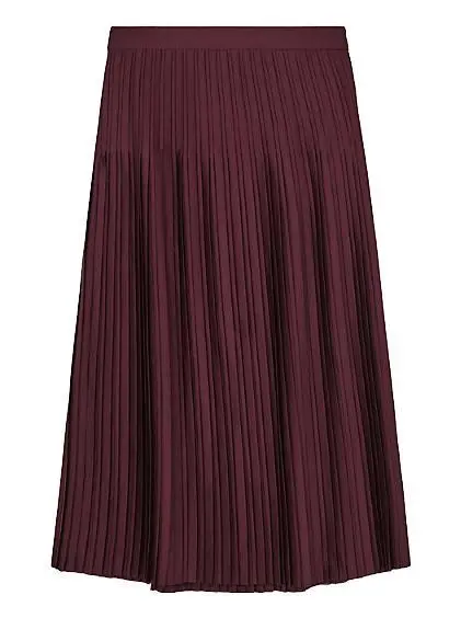 REISS Pleated Woven Midi Skirt - Burgundy