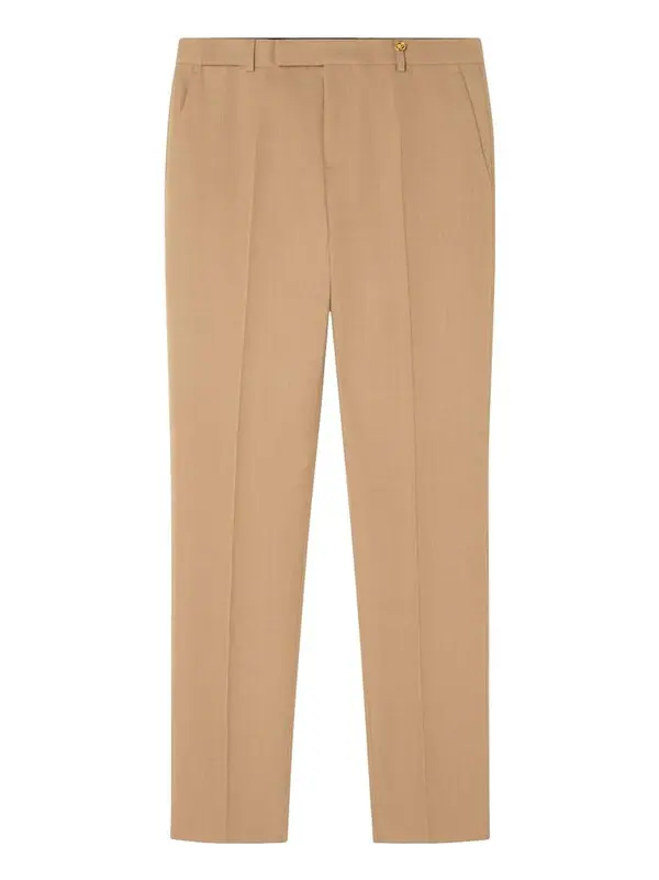 Versace Wool Melange Slim Flat-front Trousers - Camel