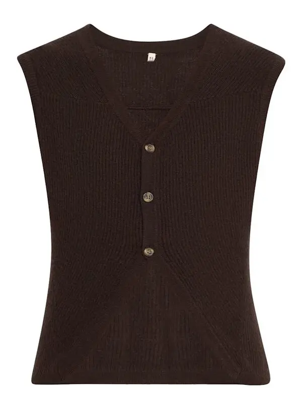 R13 Cashmere Ribbed Vest - Dark Brown