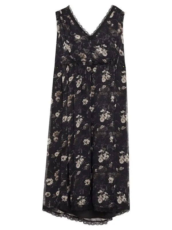 R13 Sleeveless Floral Silk Midi Dress - Black Floral