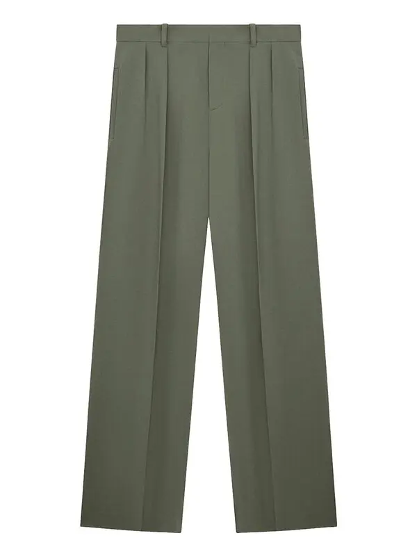 Loewe Viscose Blend Cady Pleated Trousers - Khaki Green