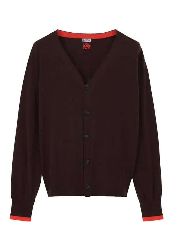 Loewe Contrast-trim Knit Cardigan - Brown/orange