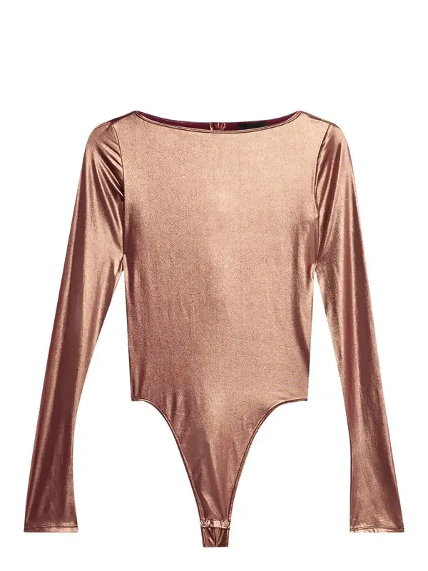 Lapointe Coated Metallic Jersey Bodysuit - Clay