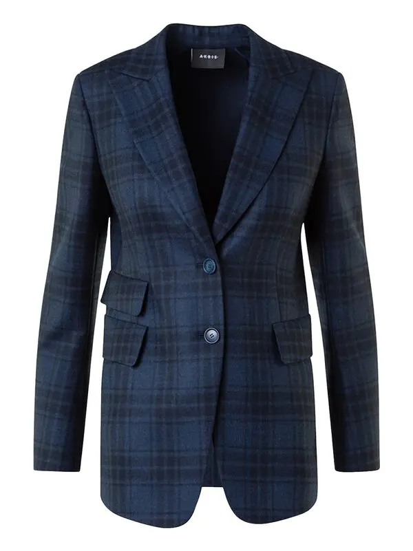 Akris Check Wool Single-breasted Jacket - Blublk