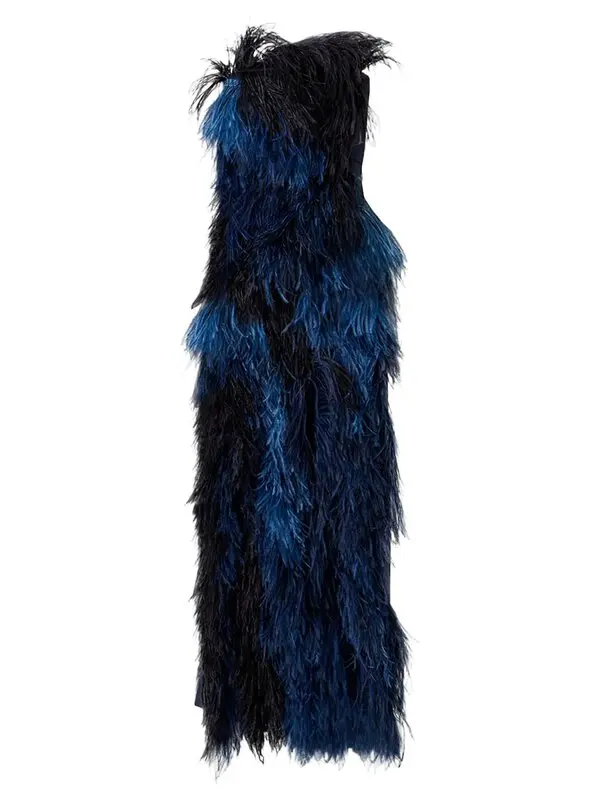 Akris Corsage Strapless Feather Gown - Navy