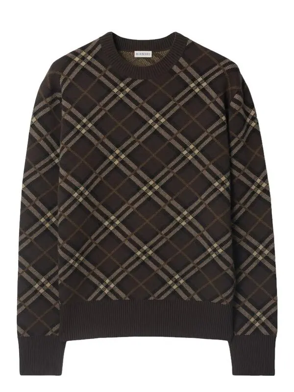 Burberry Check Wool Cashmere Blend Sweater - Truffle Brown